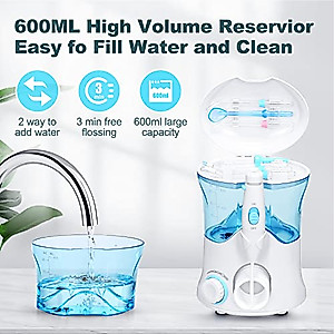 Water Flosser - Power Dental Water Flosser for Teeth & Braces Cleaning, Electric Oral Irrigator Water Flosser for Adults & Kids with 10 Pressures & 7 Tips, 600ml Water Dental Pick Flosser for Family