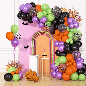 72Pcs Halloween Latex Balloons Kit,12inch Orange Black Purple Green Confetti Balloons Halloween Decorations for kids Halloween Celebration Party Decor