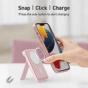 iWALK MAG-X Magnetic Wireless Power Bank with Stand, 5000mAh Portable Charger with USB-C Port & LED Display, Ergonomic Grip Design Battery Pack Compatible with iPhone 15/14/13/12 Series,For iOS17 Mode