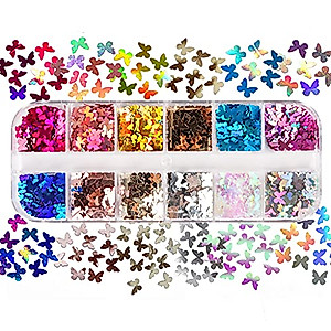 Diarypiece 12 Grids/Box 5mm Manicure Paillettes Holographics Glitter Flakes, for 3D Shiny Epoxy Resin Mold Filling