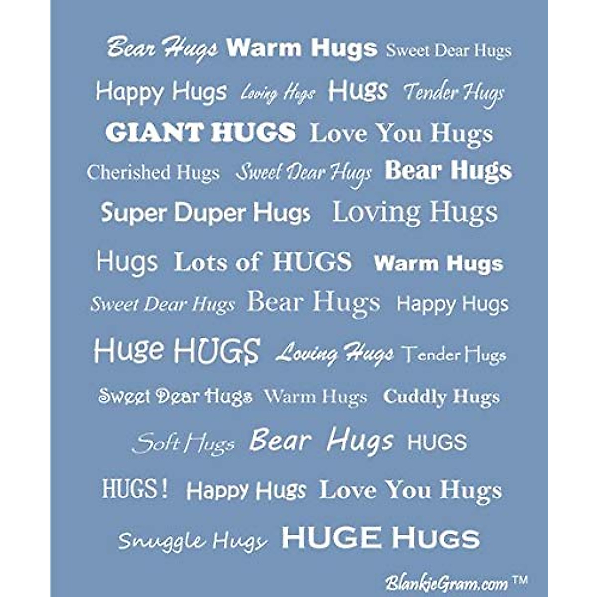 BlankieGram “Hugs” Plush Throw Blanket- Inspired Gift Ideas for The Entire Family, Comfort Gifts, Blue