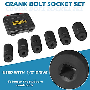 1/2" Drive Crank Bolt Socket Set, 17MM, 19MM, 21MM, 22MM, 24MM 27MM, Harmonic Balancer Socket Set, Crank Bolt Removal Tool, 3 Times Momentum Power of Standard Impact Socket Set, Deep Impact Socket Set