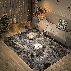 Soft Indoor Modern 3x5 Area Rugs Shaggy Fluffy Carpets for Living Room and Bedroom Nursery Rugs Abstract Home Decor Rugs for Girls Kids Dark Grey