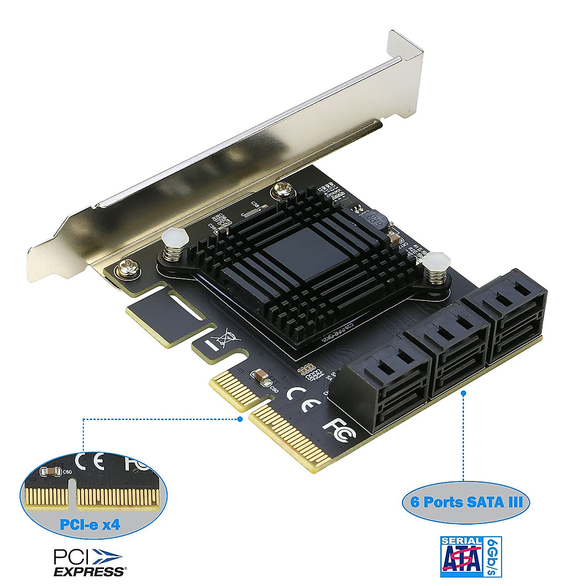 PCIe SATA Card [6 Ports], RIITOP PCIe x4 to 6 Port SATA 3.0 6Gbps Expansion Controller Adapter
