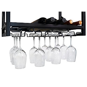 Farmhouse Wall Mounted Wine Rack with Tilting Display Shelf, Wall Hanging Wine Rack, 3-Tier Shelves with Stemware Glasses Holder for Wine Storage, Wine Display Shelf for Kitchen Living Room Cafe Bar