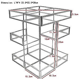 360 Degree Rotation Makeup Organizer Antique Countertop Cosmetic Storage Box Mirror Glass Beauty Display, Gold Spin Large Capacity Holder for Brushes Lipsticks Skincare Toner (silver)