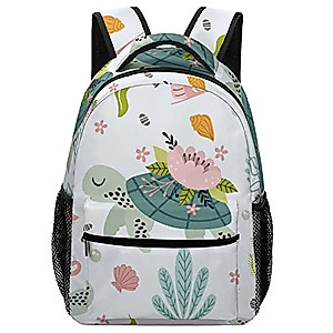 MEIKKO Turtle Seahorse Sea-grass Backpack Multicoloured Sea Computer Bags with Chest Strap,Lightweight Casual Daypack for Women Men Hiking Travel Work and Business 16 Inch