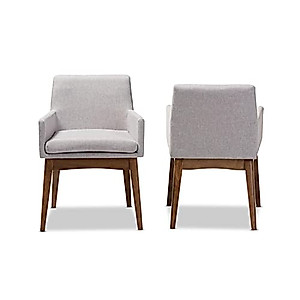 Baxton Studio Nexus Mid-Century Modern Walnut Wood Finishing Greyish Beige Fabric Dining Armchair