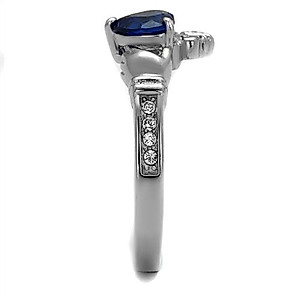 Nationalonlinediscounts Dark Blue Sapphire Heart CZ Stainless Steel Claddagh Irish Celtic Princess Crown Ring (5)