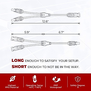 BougeRV 20Ft 10AWG Solar Extension Cable and 1 Pair of Solar Y Branch Parallel Connectors, Included Extra Free Pair of Connectors, 20Ft Solar Extension Cable Connector Kit Made of Pure Copper