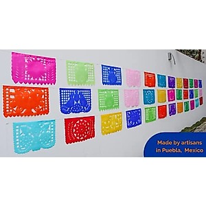 Papel Picado Party Banner - Fiesta Party Decorations - 5 Pk 82 Ft Total - Tissue Paper Fiesta Banner - Mexican Theme Party Decorations - Cinco de Mayo - Dia de los Muertos - Mexican Party Supplies