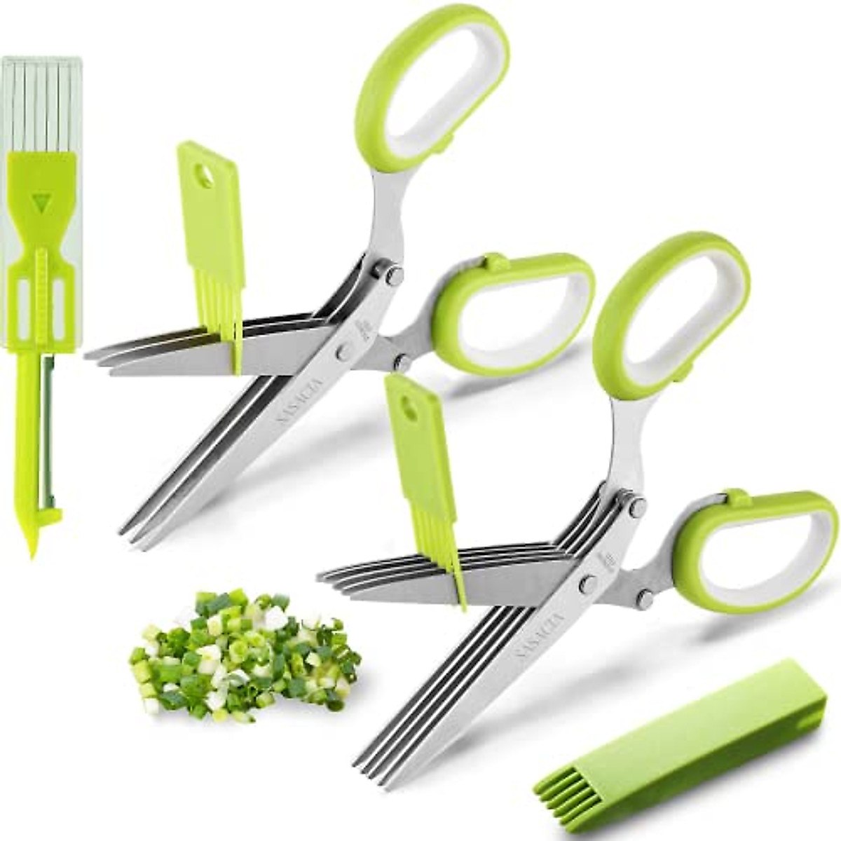 2 Packs Herb Scissors Set - Herb Scissors with 5 Blades and Cover, Herb shears with 3 Blades, Shred Silk Knife, Cool Kitchen Gadgets for Cutting Fresh Garden Herbs. Also Used for Cutting Paper.…
