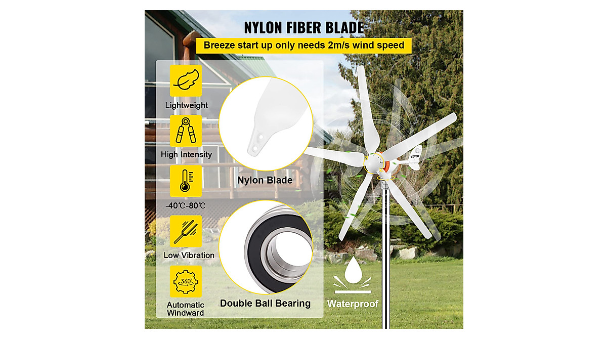 VEVOR 500W Wind Turbine Generator with MPPT Controller | Off-Grid Power ...