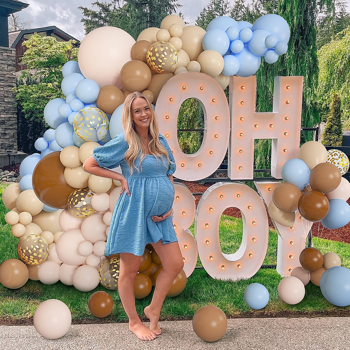 Brown Coffee Blue Balloons Garland Arch Kit, 142Pcs Boho Nude Baby Blue Neutral Balloons We Can Bearly Wait Baby Shower Decorations for Boy Gender Reveal Birthday Wedding Party Supplies