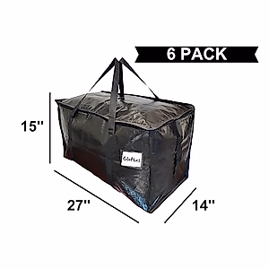 BAG-THAT! 6 Black Moving Bags Extra Large Heavy Duty Storage Bags Zippered Top Handles Wrap Bag Totes For Storage Packing Bags Moving Supplies Packing Supplies for Moving Moving Boxes Plastic Tote