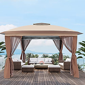 UDPATIO Pop Up Gazebo 11'x11' Patio Gazebo Tent Instant, Outdoor Gazebo with Mosquito Netting, Metal Frame Outdoor Canopies for Shade and Rain for Lawn, Garden, Backyard and Deck, Beige