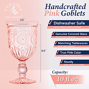 Pink Glassware Bundle- 6 x Pink Goblets and 6 x Pink Water Glasses - Vintage Glassware Collection for Parties