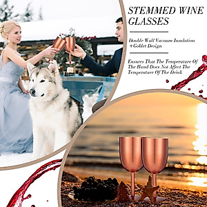 8 Pcs Stemmed Stainless Steel Wine Glasses with Lid 12oz Double Wall Insulated Wine Tumbler Portable Stemmed Wine Tumbler Unbreakable Travel Goblet for Picnics Outdoor Activities, Rose Gold