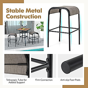 Tangkula Outdoor Bar Stools Set of 4, 30" Bar Height Bistro Stools with Breathable Fabric Seat & Heavy-Duty Metal Frame, Backless Bar Chairs with Curved Seats for Patio, Poolside, Backyard (4, Coffee)