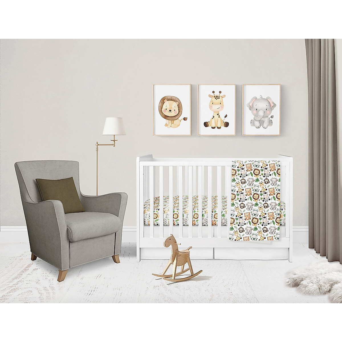 UOOPOO-US Personalized Baby Boy Fitted Crib Sheet Set, Jungle Animals Crib Bedding Set with Name, Baby Boy Bedding Crib Bedding Set, Customized Wild Animals Nursery Crib Sheet Bedding Set