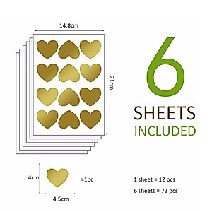 Amaonm 72 Pcs Removable Sparkling Gold Heart Wall Decals Stickers DIY Peel and Stick Art Decor Vinyl Wall Decal for Home Walls Weeding Birthday Party Kids Room Nursery Bedroom Wall Decoration