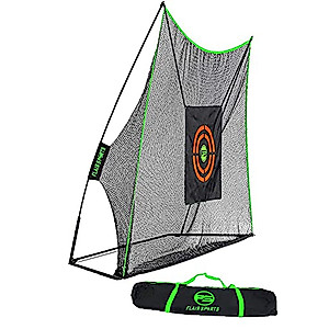 Flair Sports - Golf Hitting Net - Professional Heavy Duty Series - Practice Driver, Irons, & Wedges - Indoor & Outdoor Swing Training - Driving Range at Home - Neon Chipping Target - 10' x 7' Size