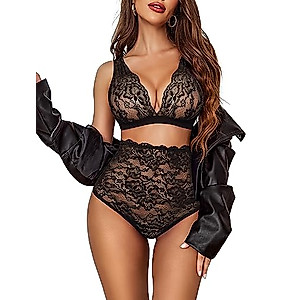 Avidlove Womens Sexy Lingerie High Waist Bra and Panty Set Strappy Babydoll Bodysuit