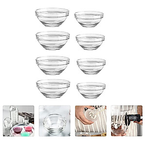 Housoutil 8PCS Stackable Food Prep Bowl, Multipurpose Clear Glass Jelly Bowls, Glass Stackable Dessert Bowls Set Dishware Safe for Kitchen Dessert, Dips, and Candy Dishes Nut (4XSmall, 4XLarge)