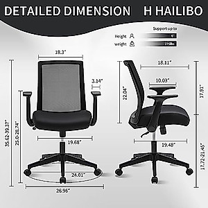 H HAILIBO Office Chair, Mesh Back Desk Chair, Flip-up Arms, Ergonomic, Black