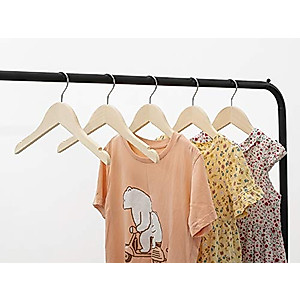 Premium Children Kids Baby Toddler Solid Unfinished/Natural Wood Coat Dress Hangers, Wooden Clothes Hangers- 360° Stronger Swivel Hook- Smoothly Cut Notches-10 Pack- Natural Color LM02KN