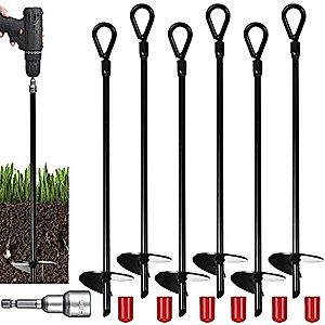 Tondiamo 18 Inch Long Ground Anchor Kit, 3 Inch Wide Helix, Heavy Duty Earth Augers Solid Steel Shaft with Drill Bit for Tents, Swing Sets, Securing Animals, Canopies, Trampoline, Sheds (Black, 6 Pcs)