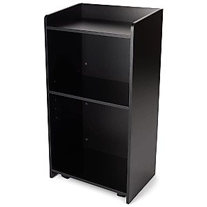 Displays2go Hostess Station, Hidden Wheels, Adjustable Shelf, Black (LCKDPHSBK)