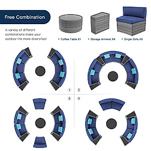 Amopatio Outdoor Patio Furniture Sets, 11 Pieces Curved Patio Sectional Couch with Storage Armrest Table and 4 Pillows, Curved Outdoor Sofa Fit Porch Poolside (Included Waterproof Cover)