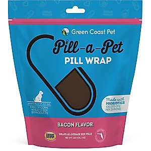 Green Coast Pet Pill-a-Pet Pill Wrap for Dogs Bacon Flavor | Made in USA | Probiotics | 60 Wraps