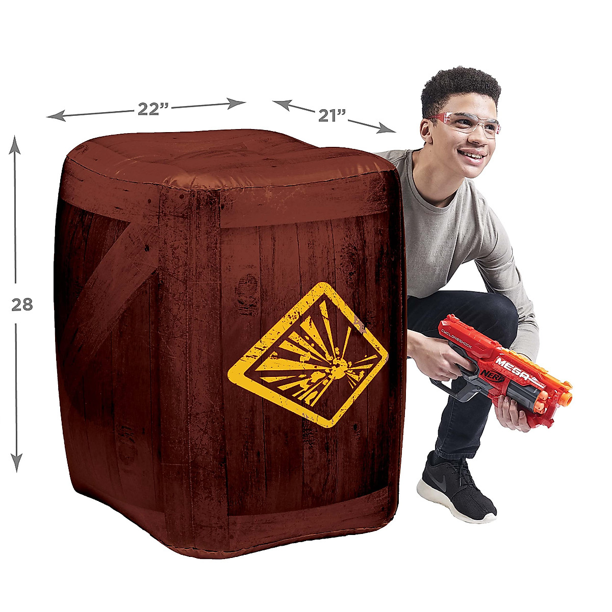 BUNKR BattleZones Battle Royale Inflatable Bunker Fort - 4 Piece Barricade Shield Set Crates and Barrels - Perfect for NERF Party
