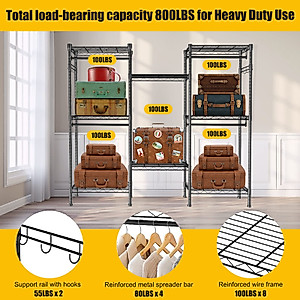 Hestiasko M3 Wire Garment Rack Heavy Duty Clothes Rack with 8 Tiers Adjustable Wire Shelving and 4 Hanging Rods/Freestanding Metal Wardrobe Closet Max Load 800lbs 68.5" L X 17.8" W X 75.0" H