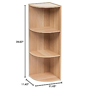 IRIS USA Small Spaces Wood, Bookshelf Storage Shelf, Bookcase, 3-Tier - Corner, Light Brown