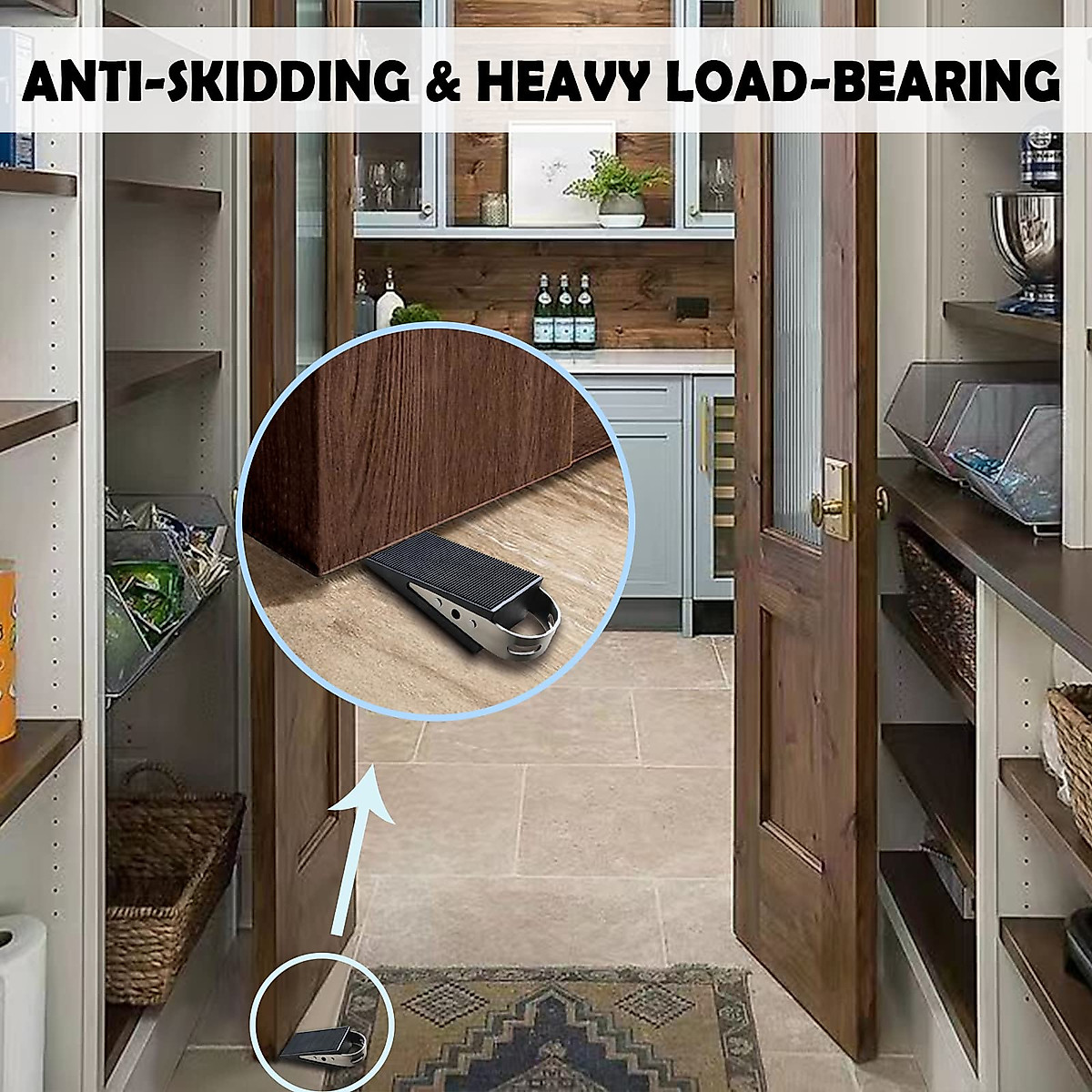 Shackcom Door Stopper, 2 Pack Black Heavy Duty Wedge That Holds Doors Firmly and Doesn’t Budge, Made of Rubber and Stainless Steel, Works on All Floor Surfaces, with Hanger which Easy to Storage