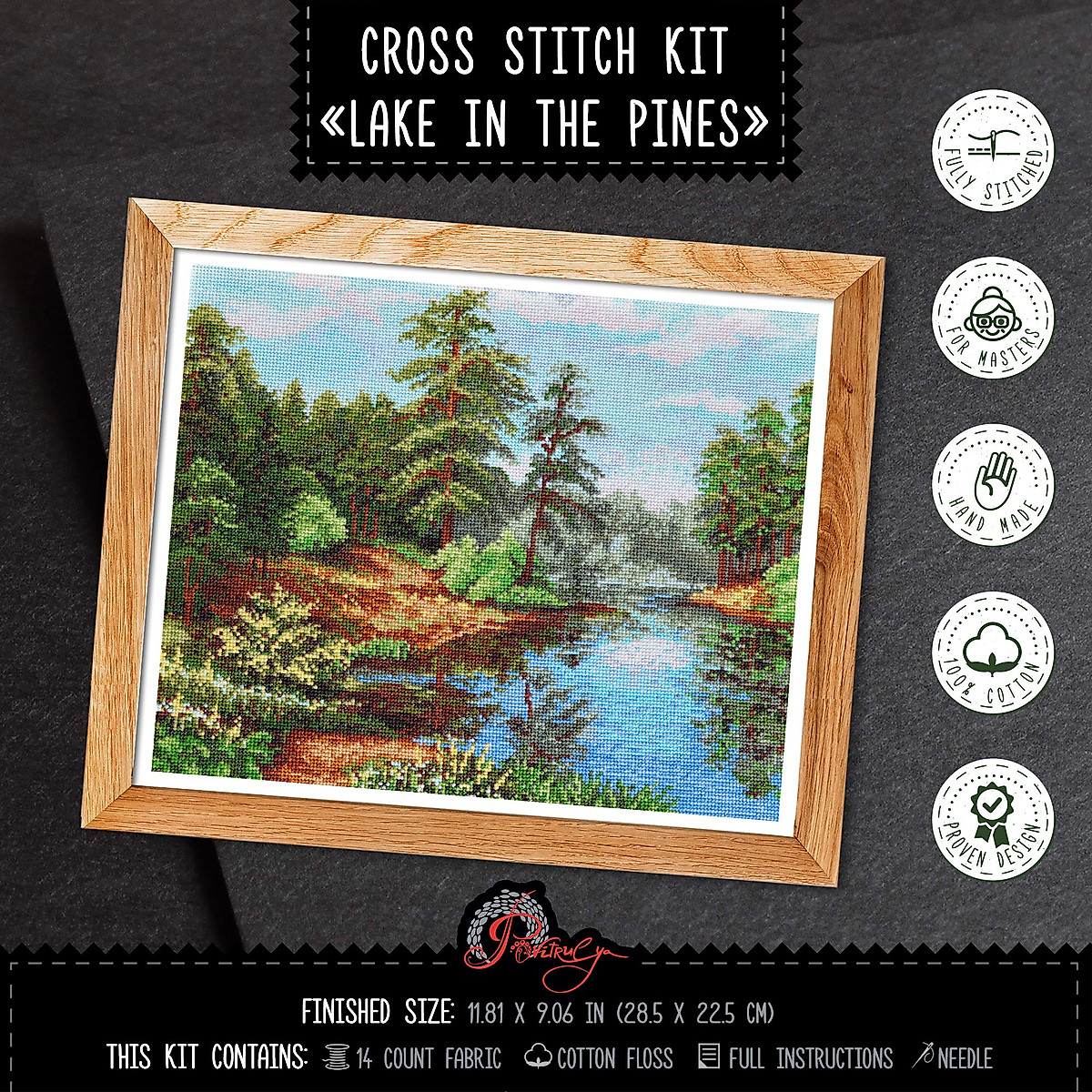 Povitrulya Lake Amid Pines - Counted Cross Stitch Kit with Forest Landscape Pattern