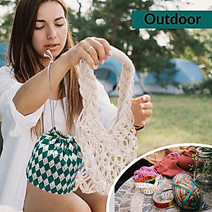 Peixty Small Yarn Bag with Two Pockets, Small Yarn Holder for Knitting & Crocheting, Portable Small Yarn Storage Bag for Small Crochet Projects, Stores Skein Balls, Needles, and Accessories-Green