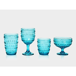 Euro Ceramica Fez Collection Drinkware and Glasses, 14oz Highball Set of 4, Teardrop Mandala Design, Turquoise