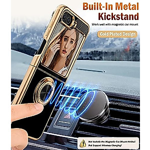 Jasmeas for Galaxy Z Flip 5 Case for Women Girl, Luxury Soft Back Cover with Ring Holder Plating Rose Gold Edge 360° Kickstand Slim Flexible Phone Case for Samsung Galaxy Z Flip5 (2023), Black