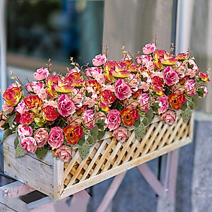 TURNMEON 63 Heads Rose Artificial Flowers Bouquet 3 Bundles Fake Flowers for Cemetery Summer Decorations Silk Flowers Fake Rose Home Decor Wedding Bouquet Faux Flower Spring Decor(Rose Red)