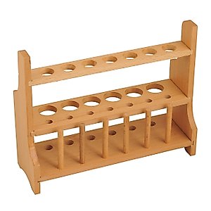 Wooden Test Tube Rack with 6 Draining Pins - Accommodates 13 Tubes, up to 25mm - 10.25" Wide, 8" Tall - Premium Polished Beech Wood Construction - Eisco Labs