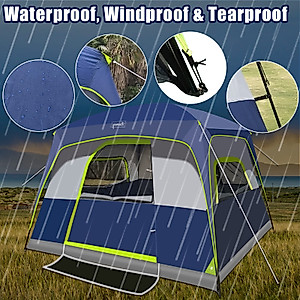Tents 6 Person Waterproof Windproof Easy Setup, Easy Setup Cabin Tent with Top Rainfly, Double Layer,4 Large Mesh Windows,2 Mesh Door,Provide 2 pcs Gate Mat Camping Tent-10'X9'X78''(H)