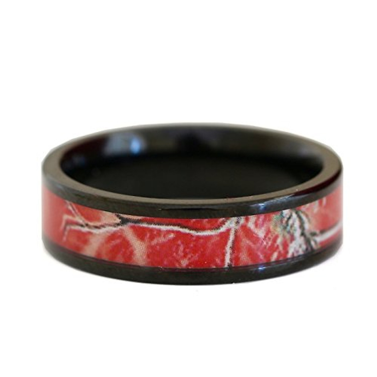 3 pc His & Hers Heart Red Camo Black Stainless Steel and Titanium Engagement Wedding Rings Set (Size His 09, Hers 06)