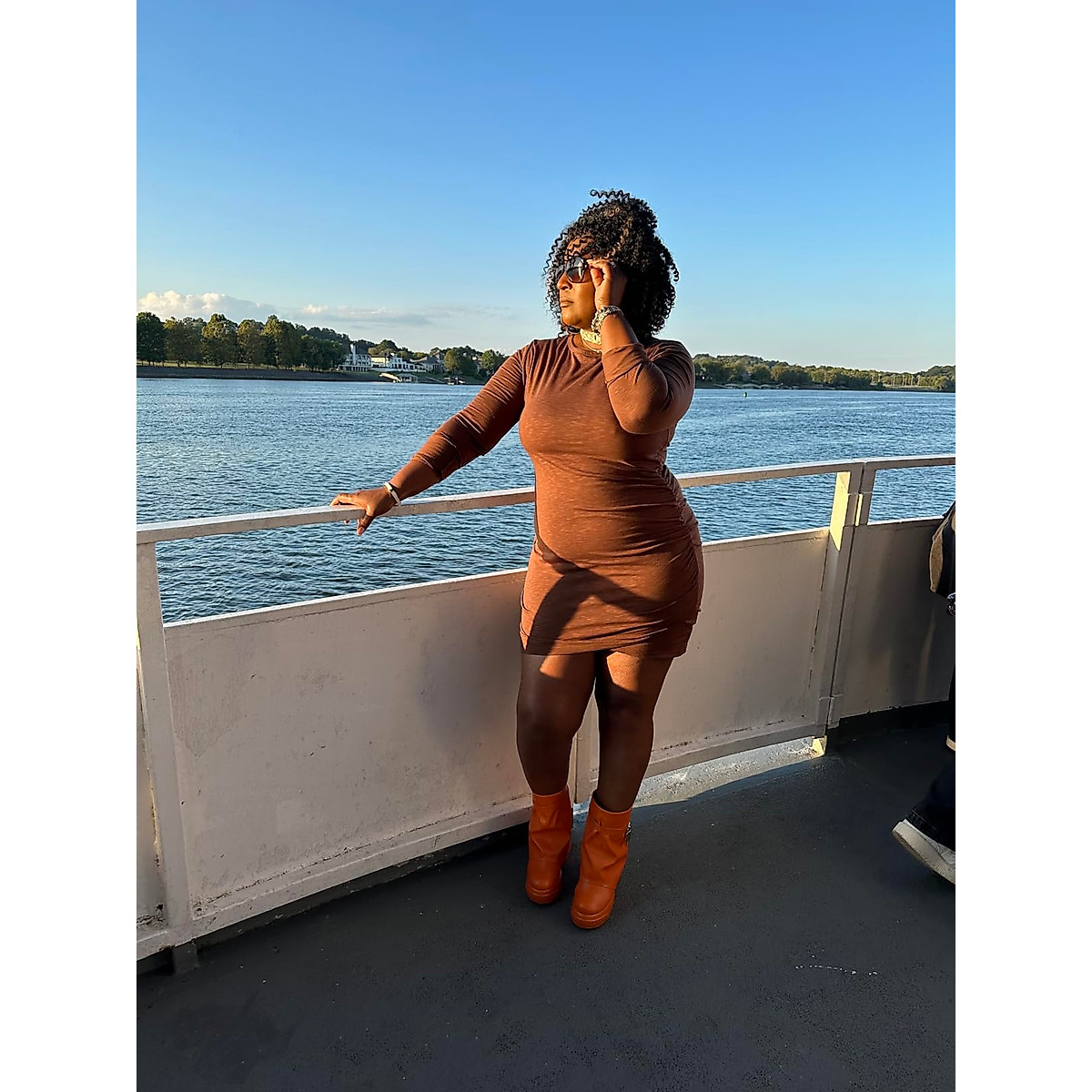 Liliana Women Round Toe Wedge Heel Fold Over Mid-calf Boots Brook-1 Orange Pu 8.5