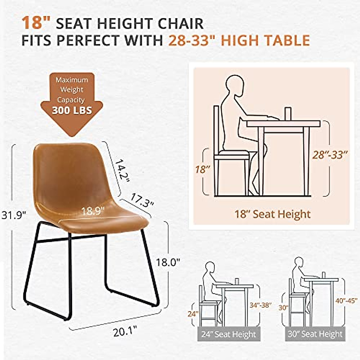 Centiar Faux Leather Indoor Kitchen Dining Chair Set of 4,Comfortable Farmhouse Chairs With Metal Legs, Modern Industrial Upholstered Chairs Suitable For Home, Bistro Coffee Shop,18",Whiskey Brown