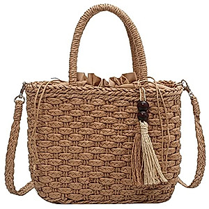 Handwoven Straw Bag for Women Lightweight Shopping Tote Handbag Purse Boho Bag