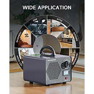 CREWORKS Ozone Generator, 5000 mg/h High Capacity Ozone Machine for Car Home Smoke Pet Odor Removal, Commercial Ozone Odor Eliminator Air Purifier with Timer Display for 3200 sq ft Room, Black